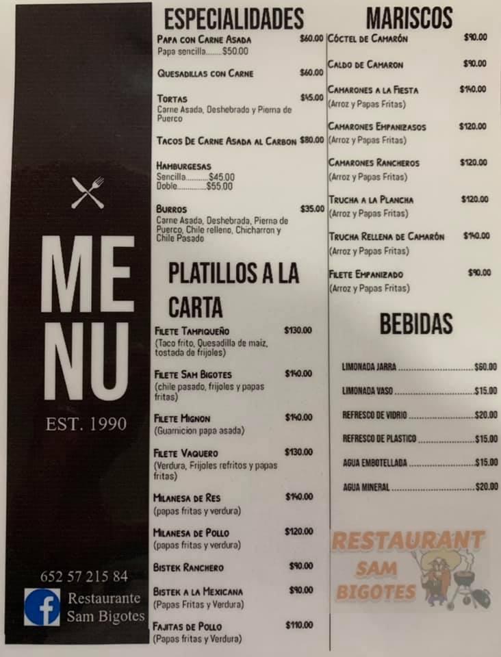 Menu at Restaurante Sam Bigotes, Ciudad Madera