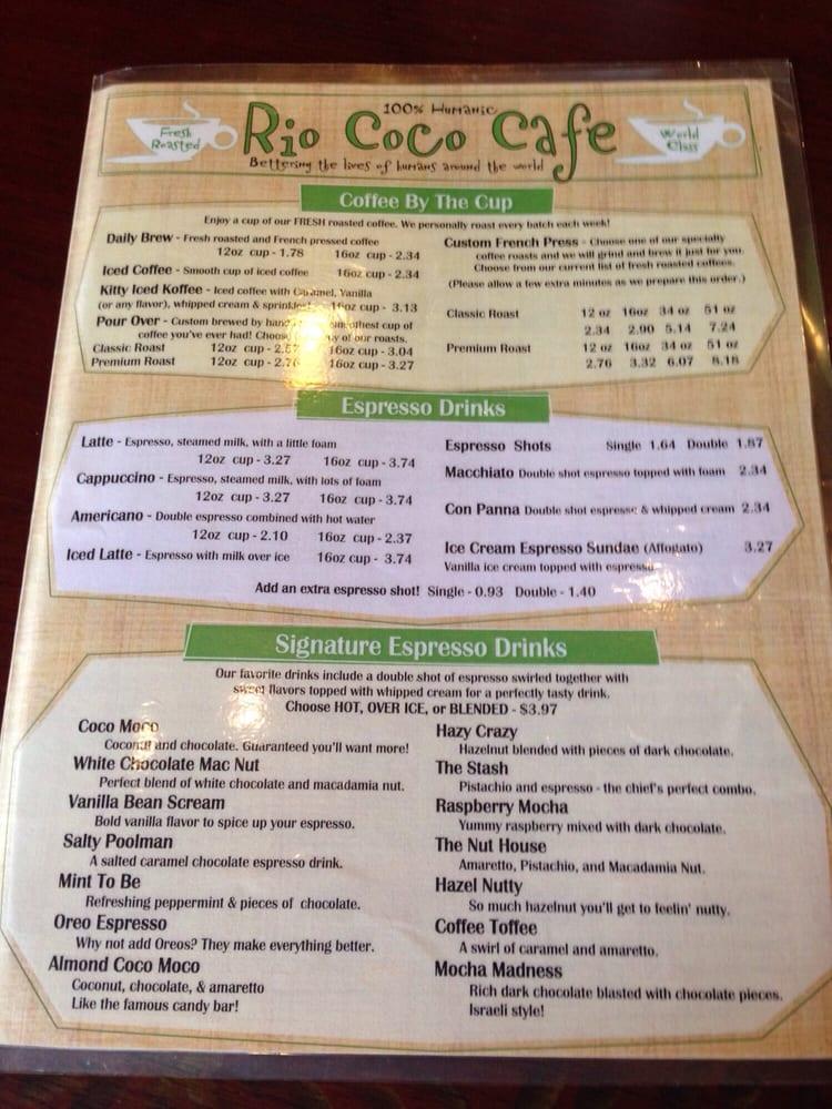 Menu at Rio Coco Cafe & Roastery, Vero Beach