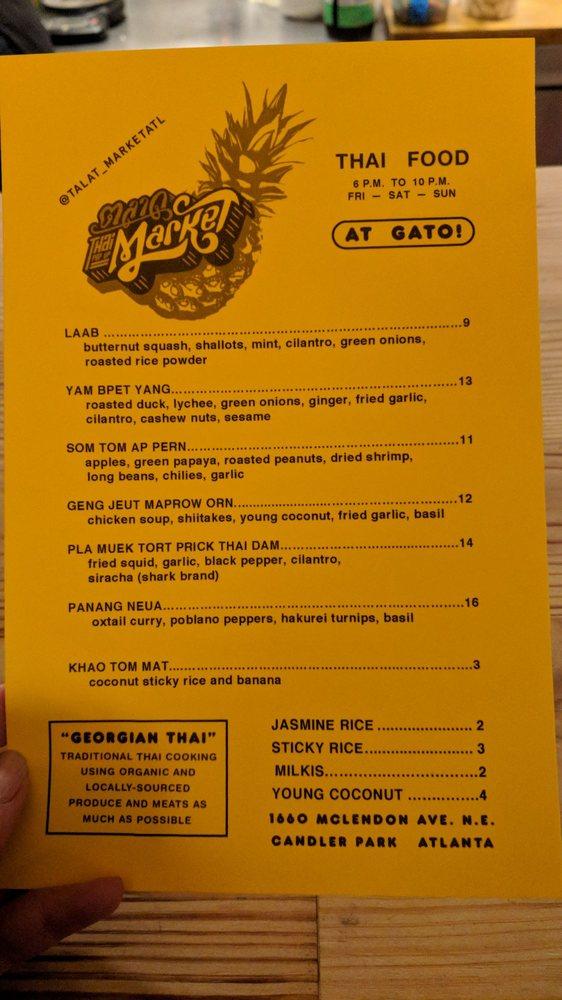 Menu at Talat Market restaurant, Atlanta, 112 Ormond St SE