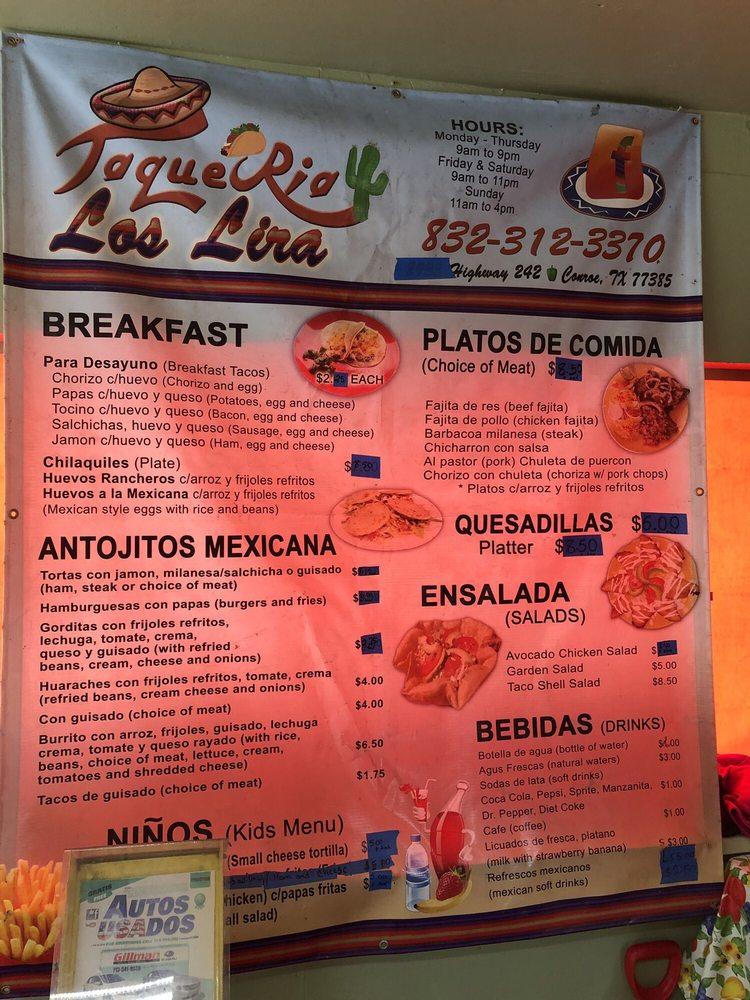 Menu at Taqueria Los Lira restaurant, Conroe