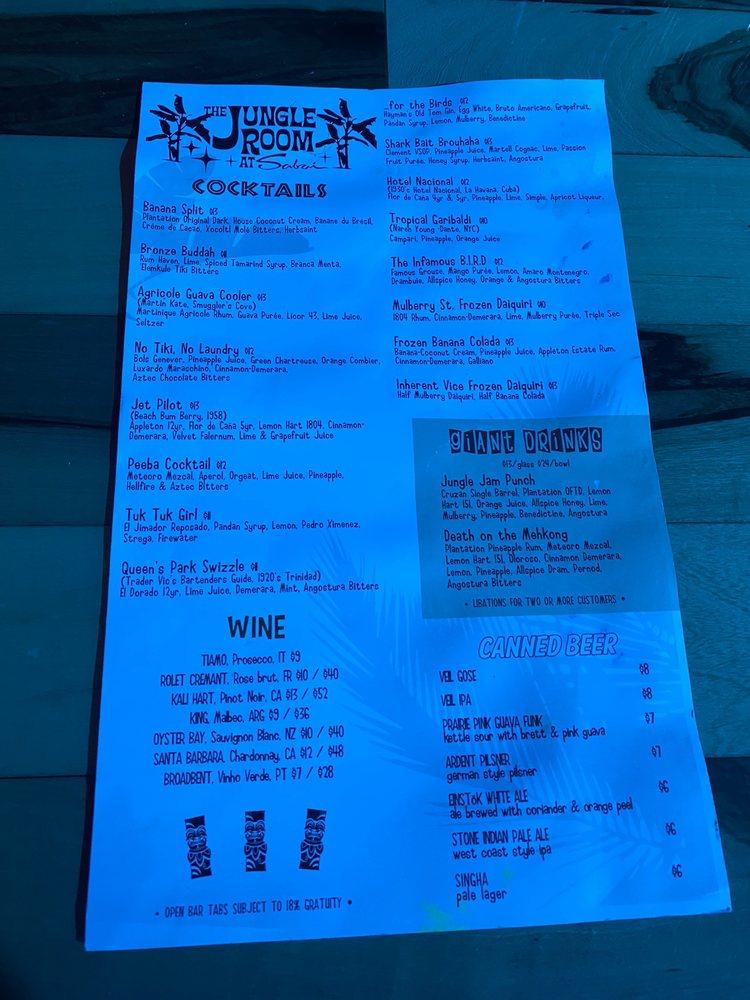Menu at The Jungle Room pub & bar, Richmond