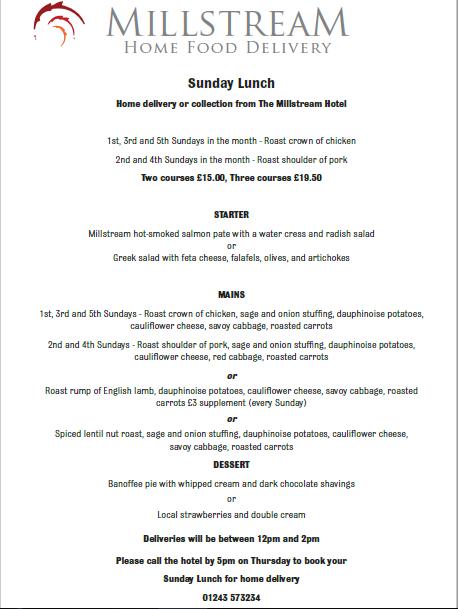 Menu at The Millstream Hotel & Sea School Restaurant, Chichester