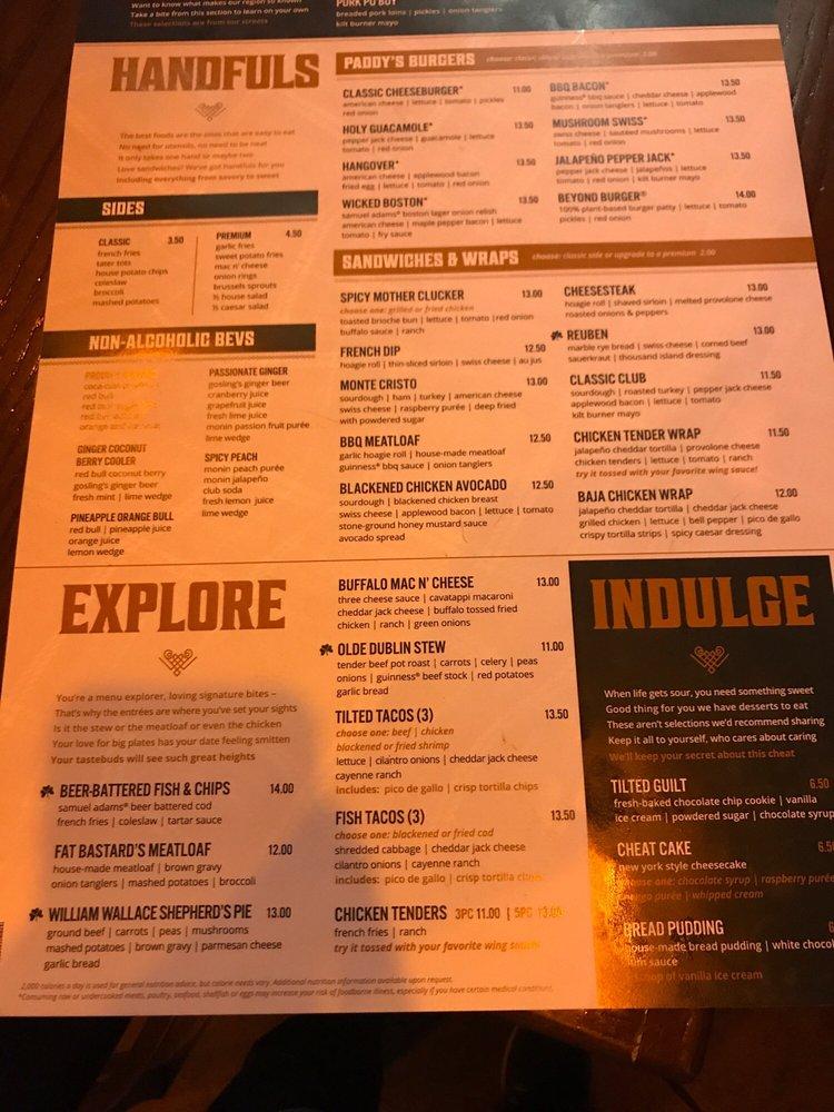Menu at Tilted Kilt pub & bar, Colonial Heights