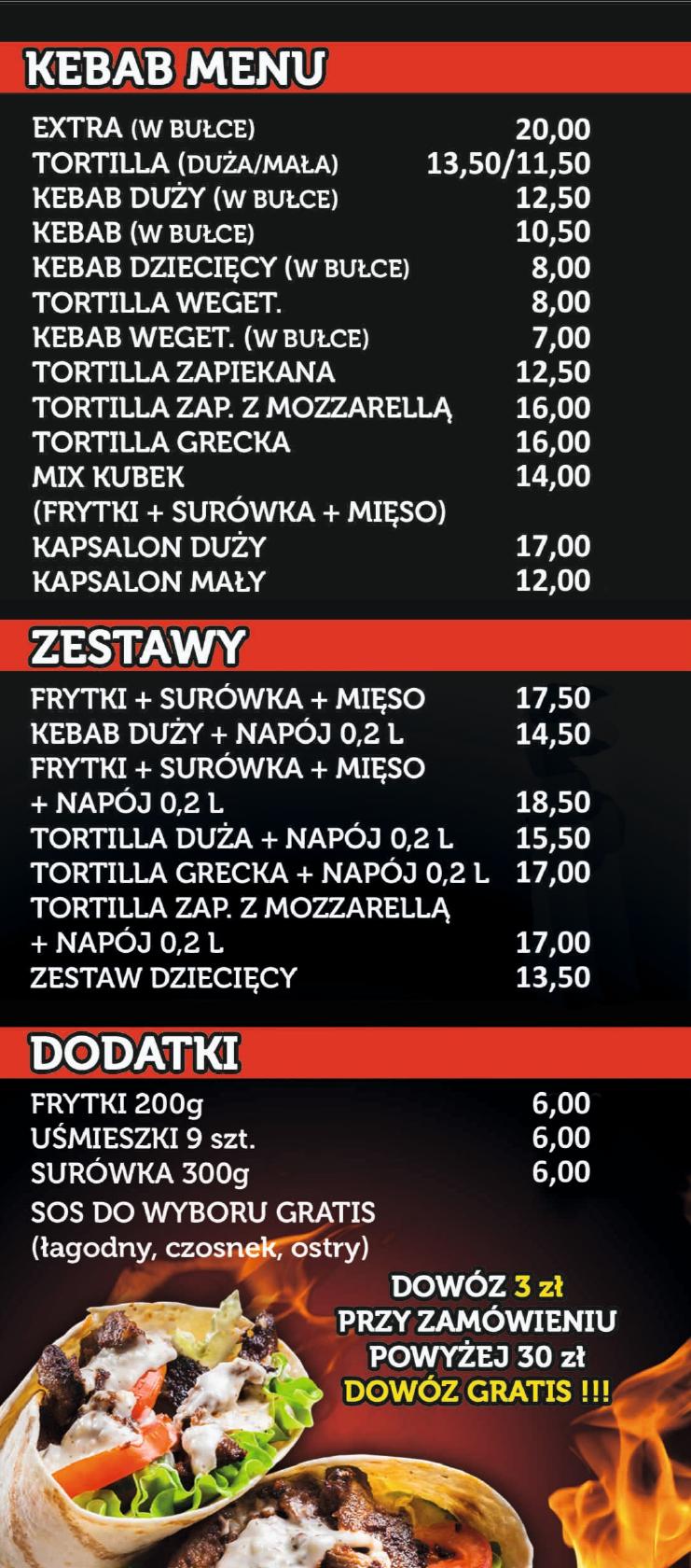Menu at Ankara kebab restaurant, Elk