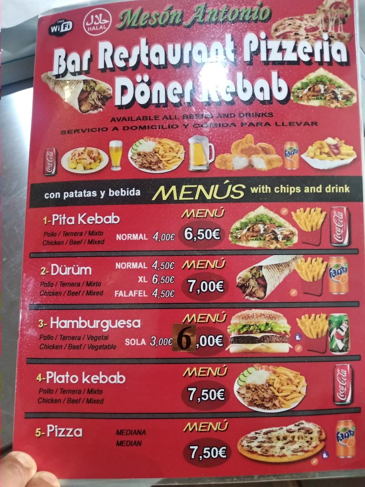 Menu at DONER KEBAB HALAL PIZZERÍA RESTAURANT (MESÓN ANTONIO], Lloret ...