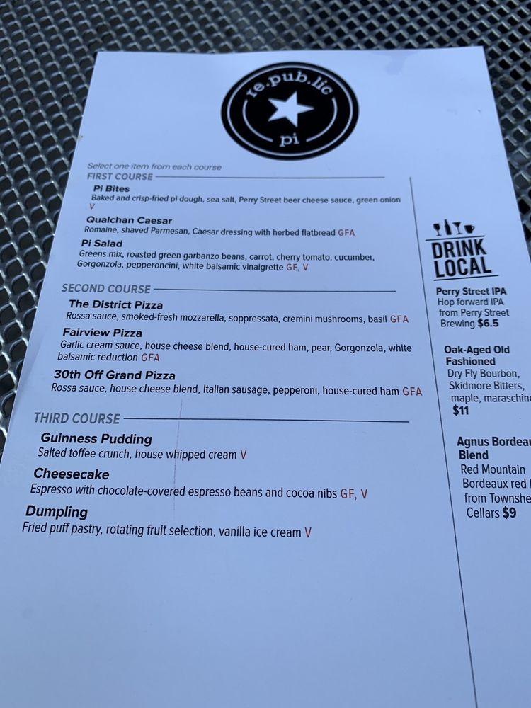 Menu at Republic Pi, Spokane