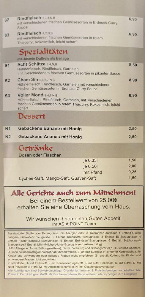 Menu at Asia Point, Osnabrück