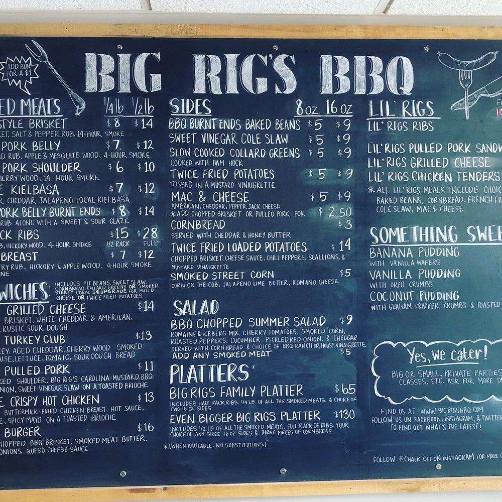 Menu at Big Rig’s BBQ, Monroeville