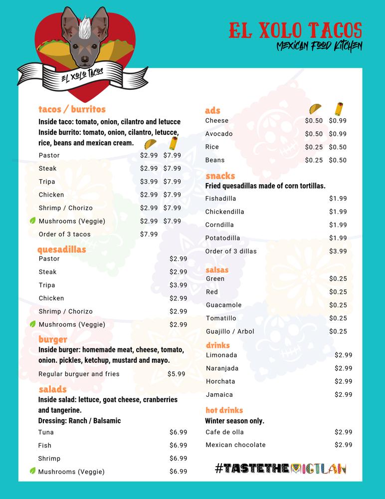 Menu at EL XOLO TACOS MLK & CHICON restaurant, Austin, E Martin Luther ...