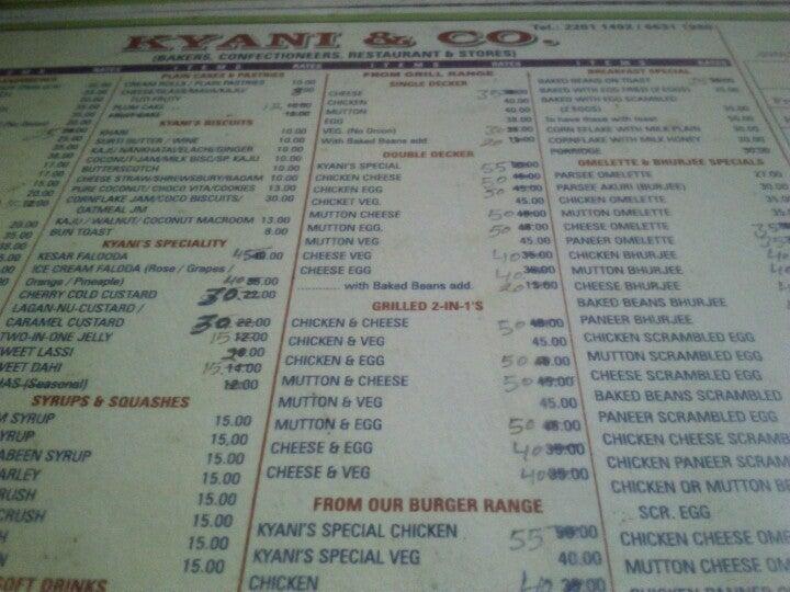 Menu at Kyani & Co, Mumbai