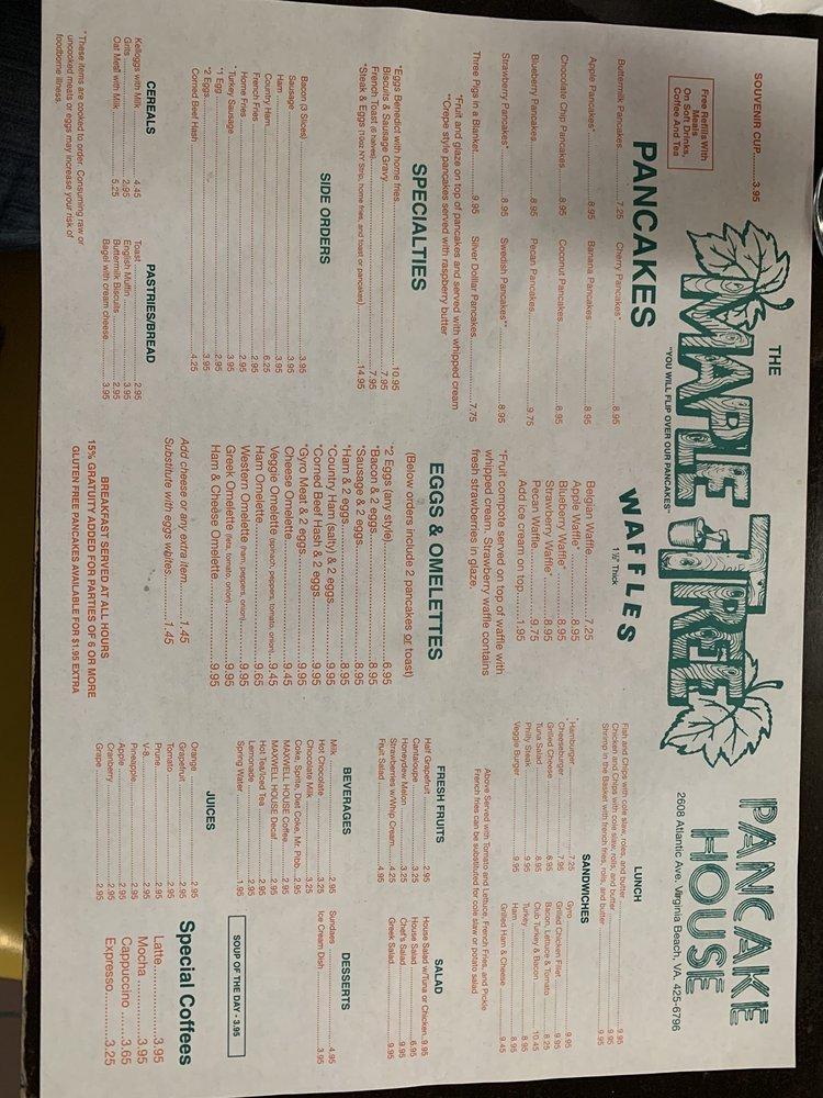 Menu at Maple Tree Pancake House restaurant, Virginia Beach, Atlantic Ave