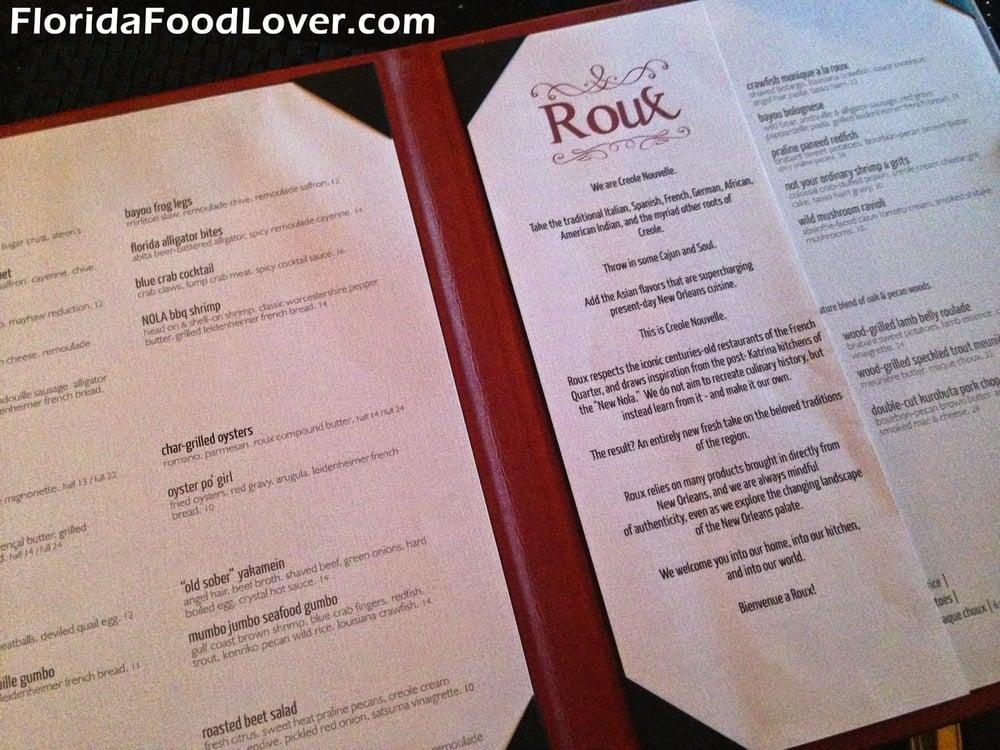 Menu at Roux pub & bar, Tampa