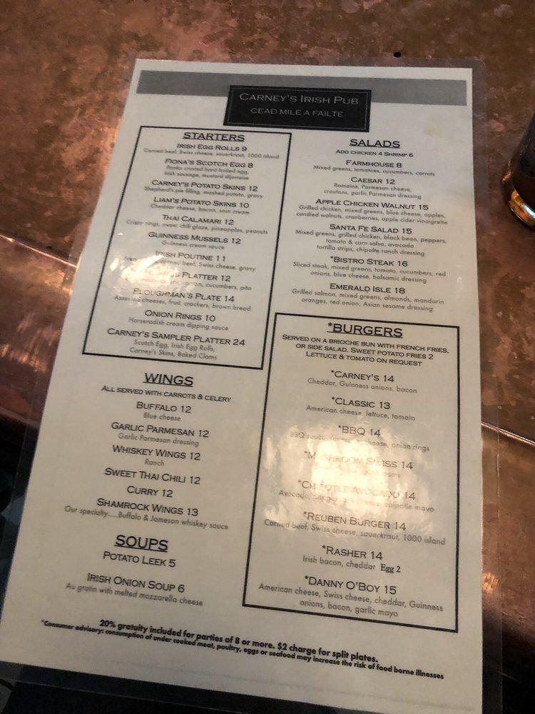 Menu at Carney's Irish Pub & Restaurant, Amityville