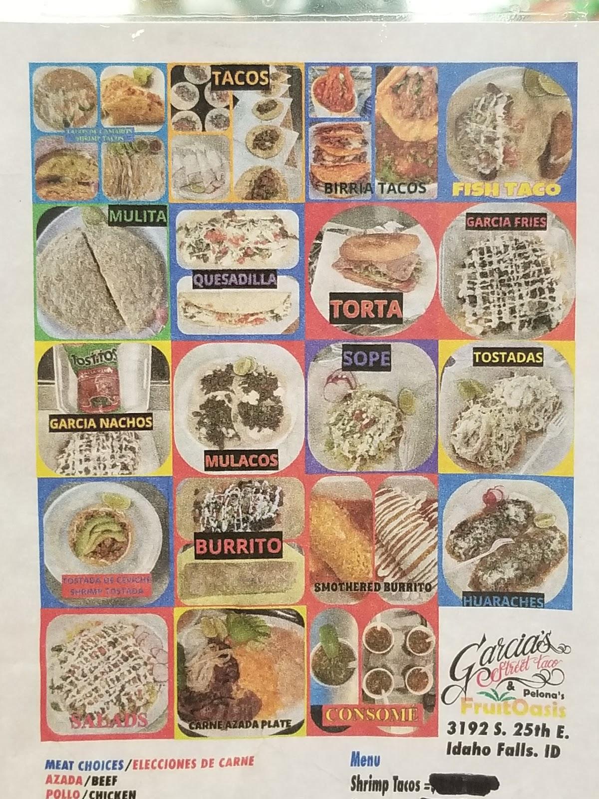 Menu at Garcia's Street Taco & Pelona's Fruit Oasis restaurant, Idaho ...