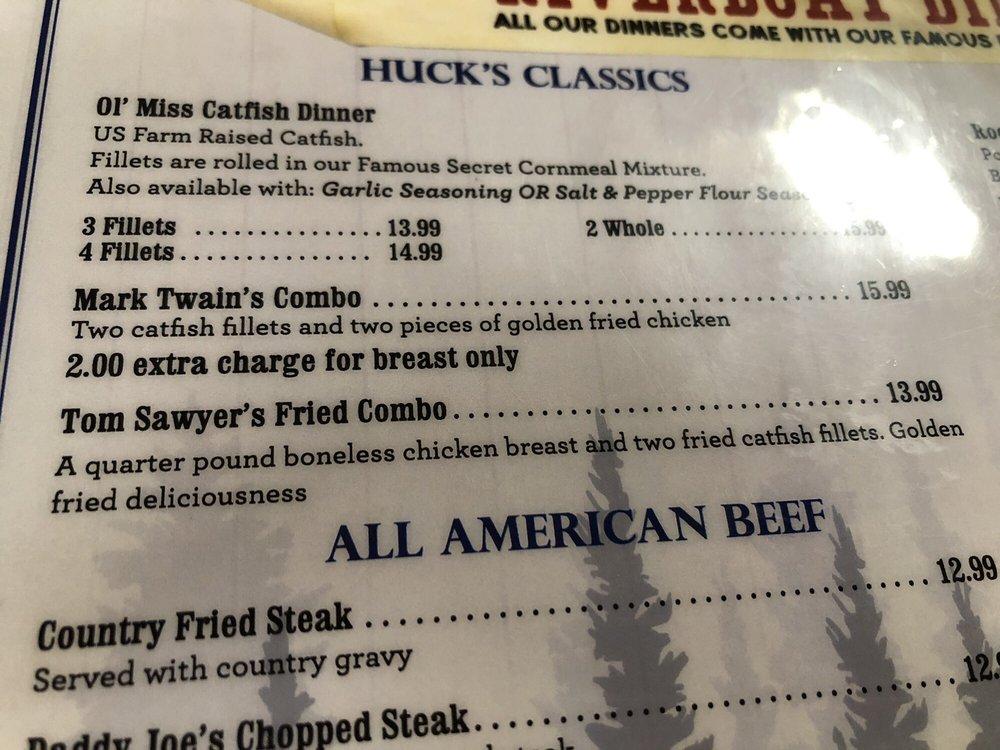 Menu at Huck Finn's Catfish restaurant, Pigeon Forge