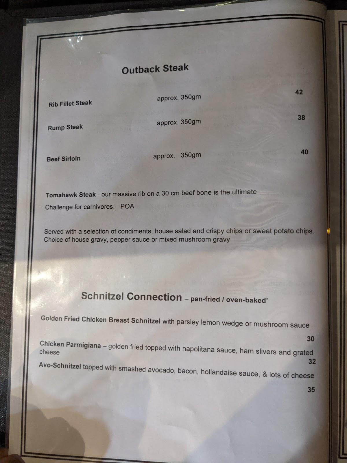 Menu at On The Rocks restaurant, Charleville
