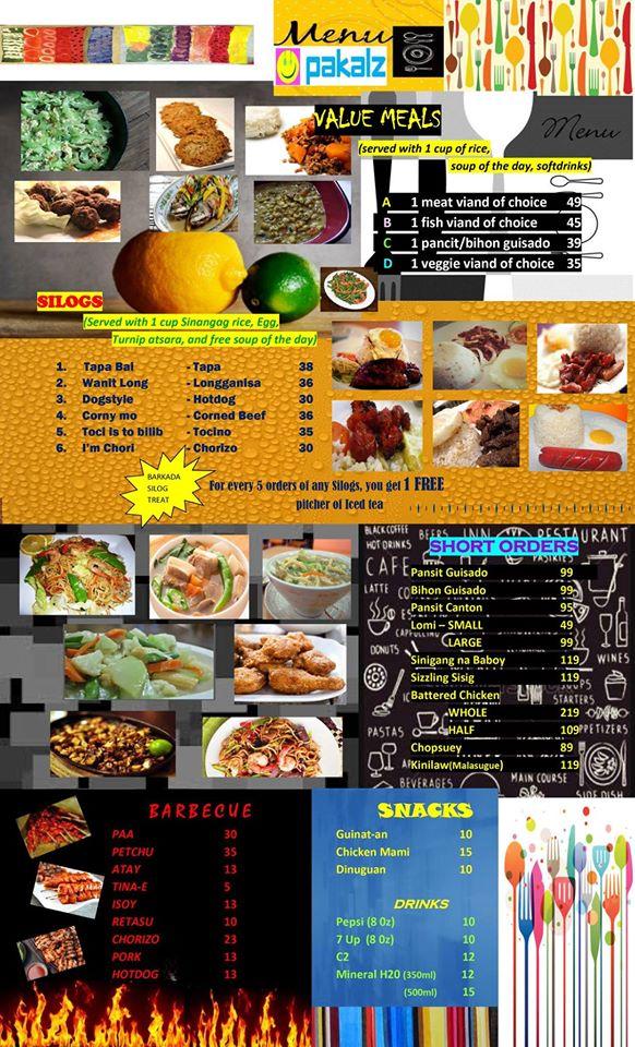 Menu at Pakalz cafeteria, Surigao City