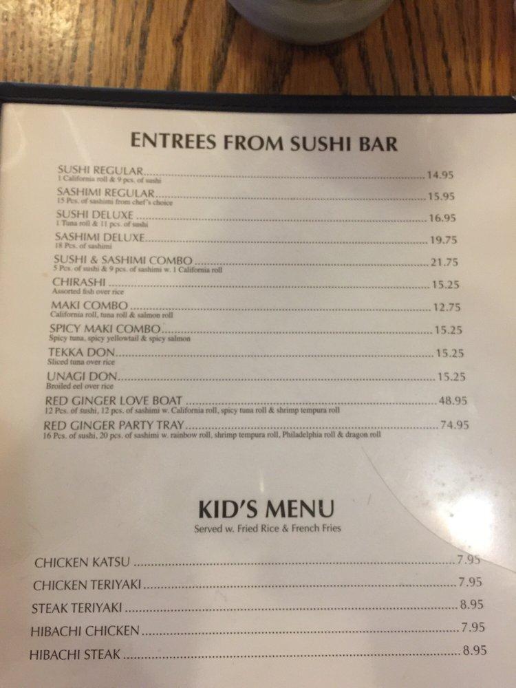 Menu at Red Ginger restaurant, Bettendorf, 793 Middle Rd