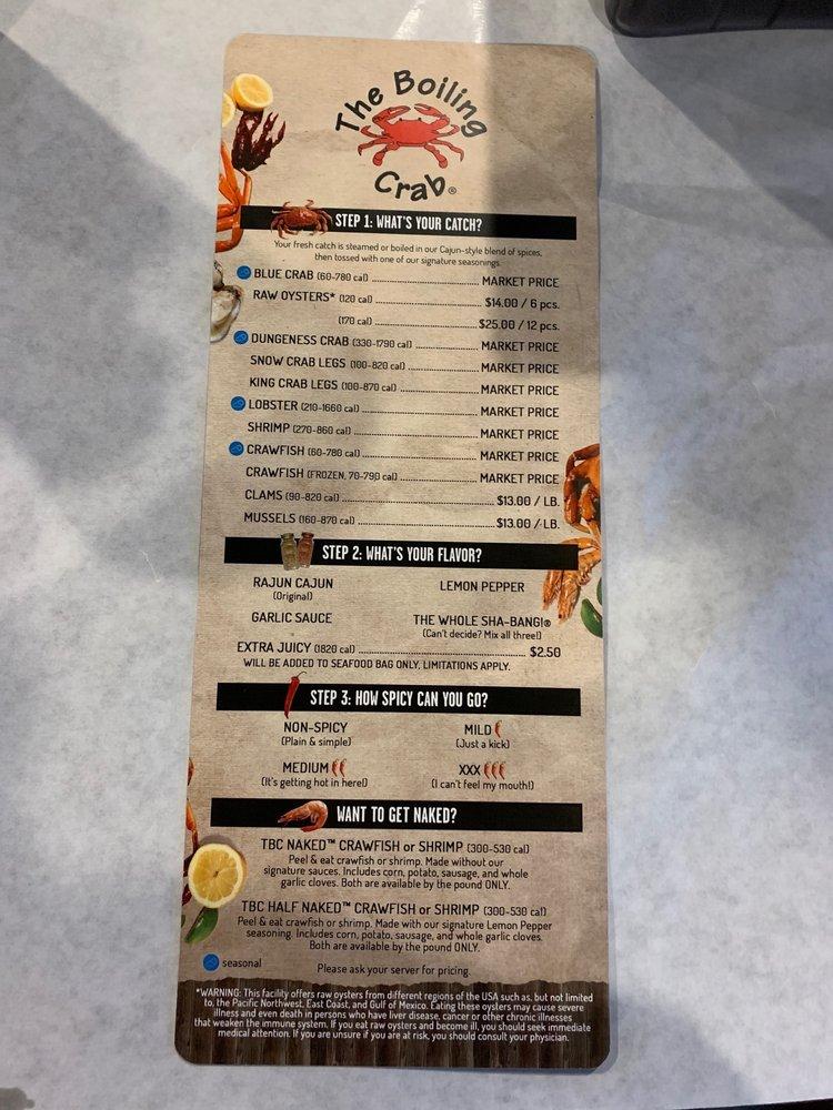 Menu at The Boiling Crab restaurant, San Jose, 71 Curtner Ave Suite 20