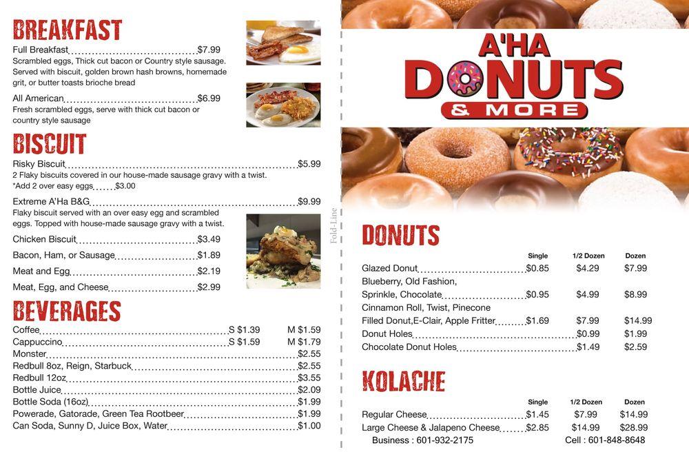 Menu at A’ha Donuts & More restaurant, Pearl