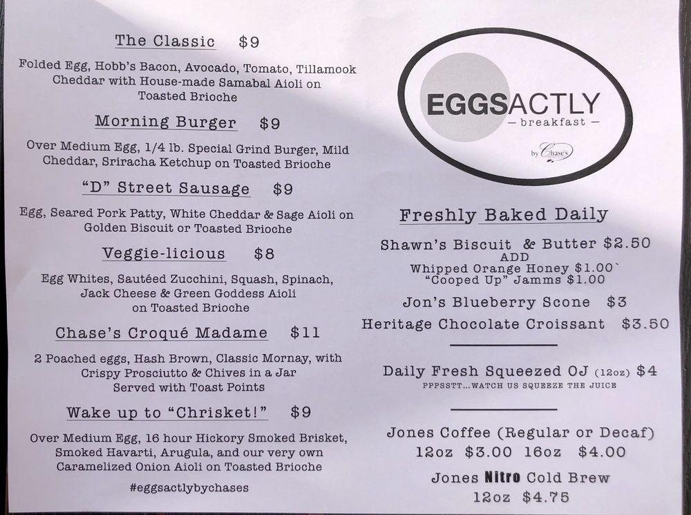 Menu at EggSactly restaurant, La Verne