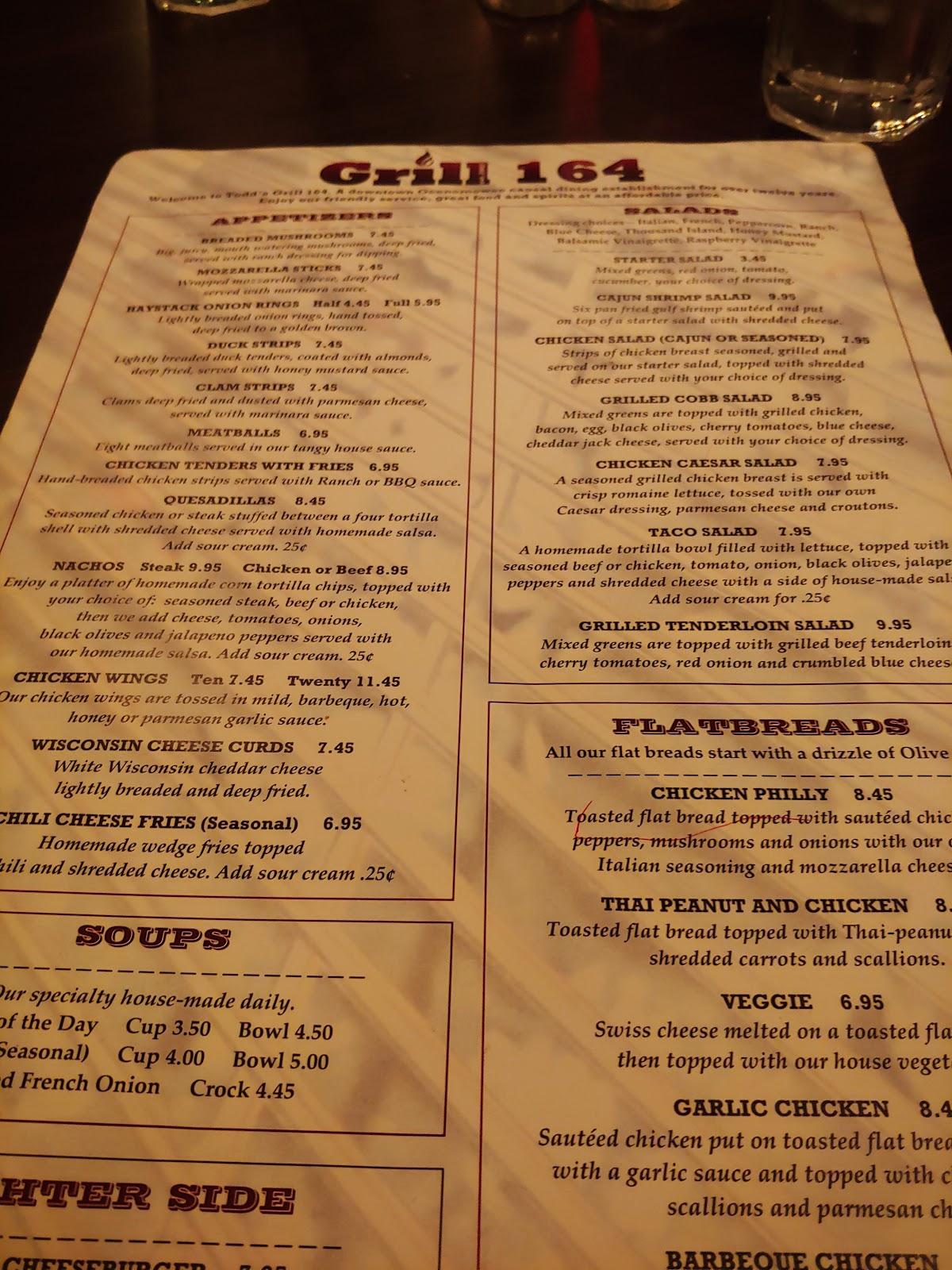 Menu at Grill 164 pub & bar, Oconomowoc