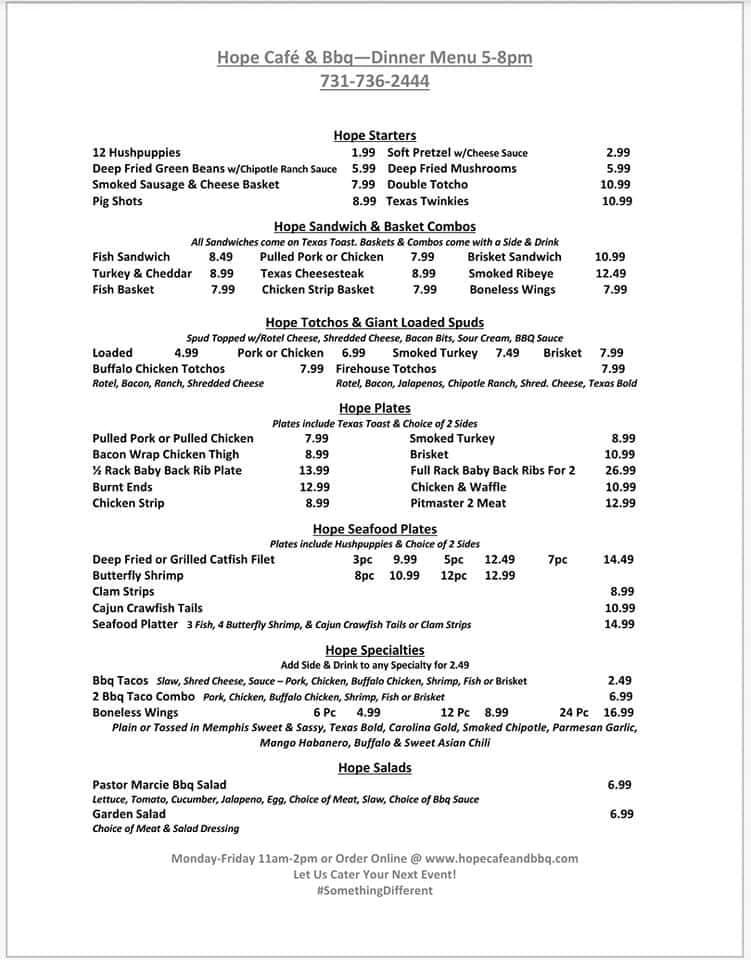 Menu at Hope Café & Bbq, Jackson