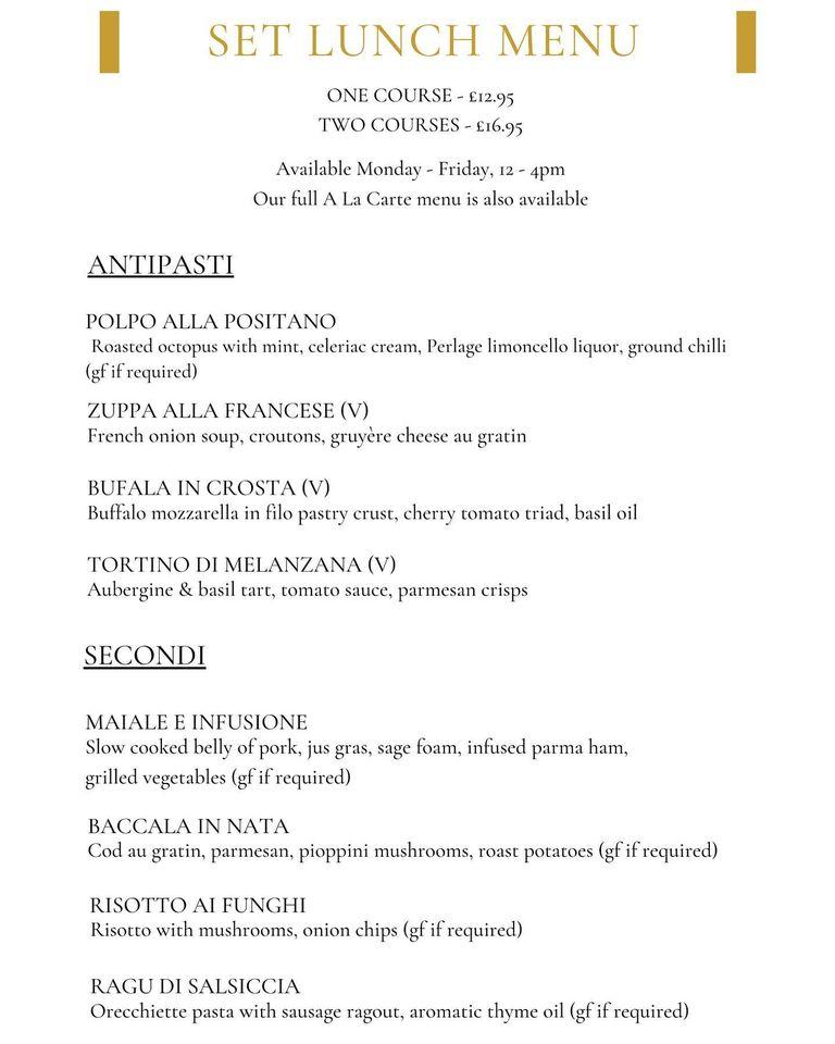 Menu at La Bella Vista restaurant, Saint Leonards