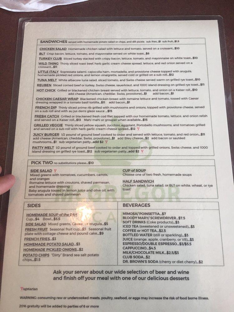 Menu at McGregor Cafe, Fort Myers, McGregor Blvd