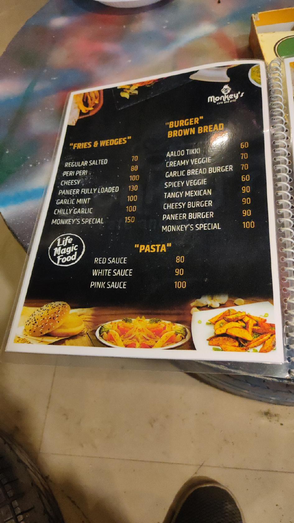 Menu at Monkey's Cafe & Grill, Bhopal, Shop no 9