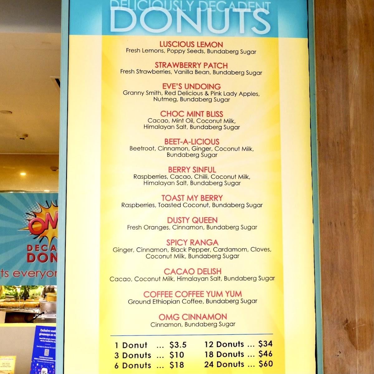 Menu at OMG Decadent Donuts Perth North, Wangara