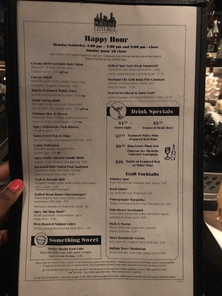 Menu at Portland City Grill pub & bar, Portland, 111 SW 5th Ave 30th Floor