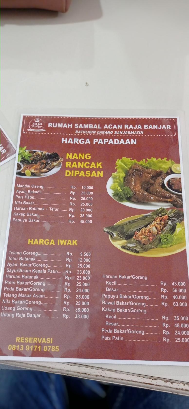 Carta del restaurante Rumah Sambal Acan Raja Banjar, Bersujud
