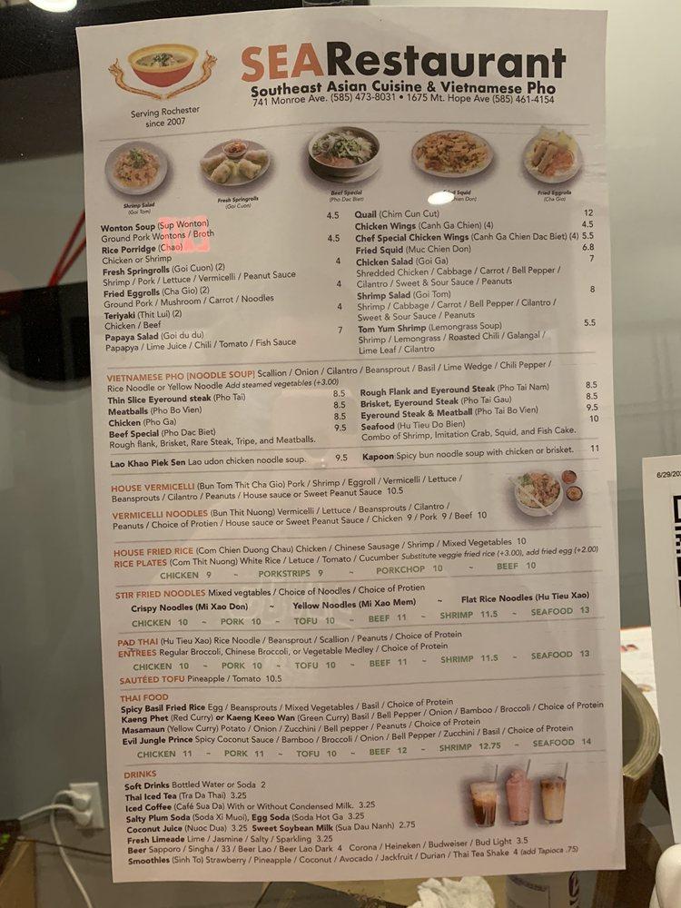 Menu at SEA Restaurant, Rochester, Mt Hope Ave