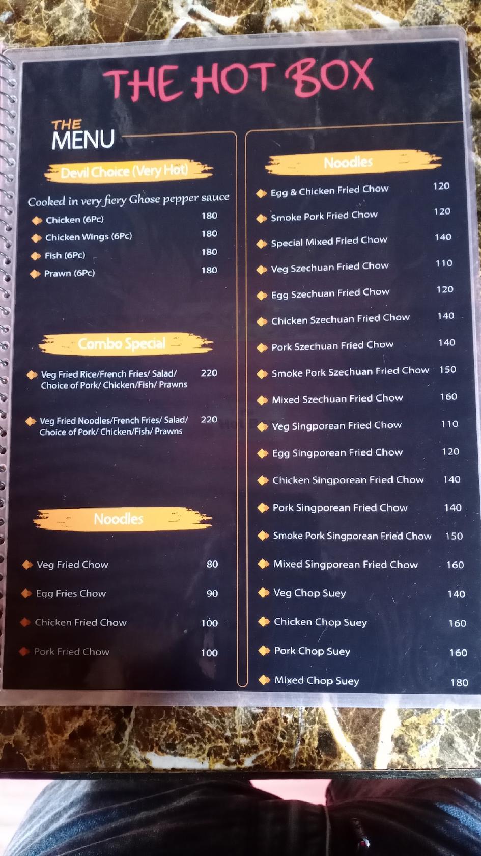 Menu at THE HOT BOX, Shillong
