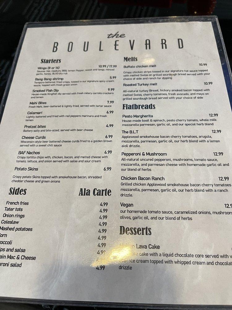 Menu at The Boulevard (BLVD) restaurant, Boynton Beach
