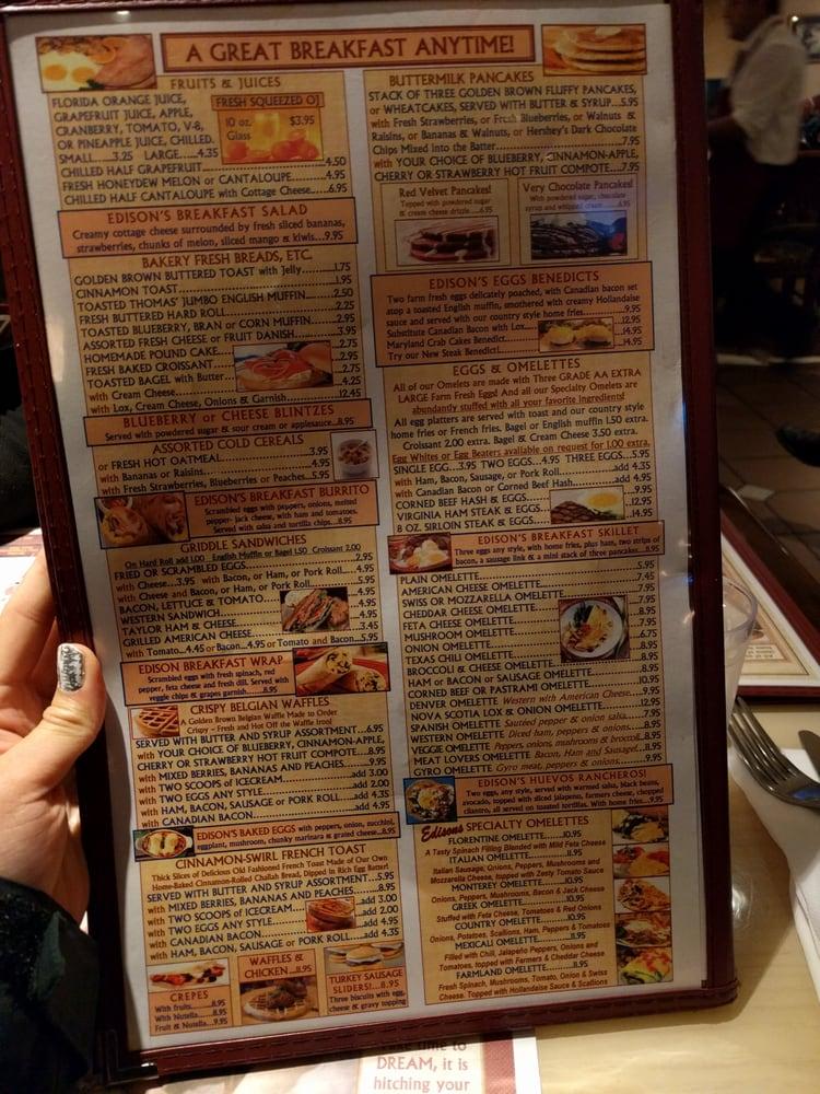 Menu at The Edison Diner restaurant, Edison