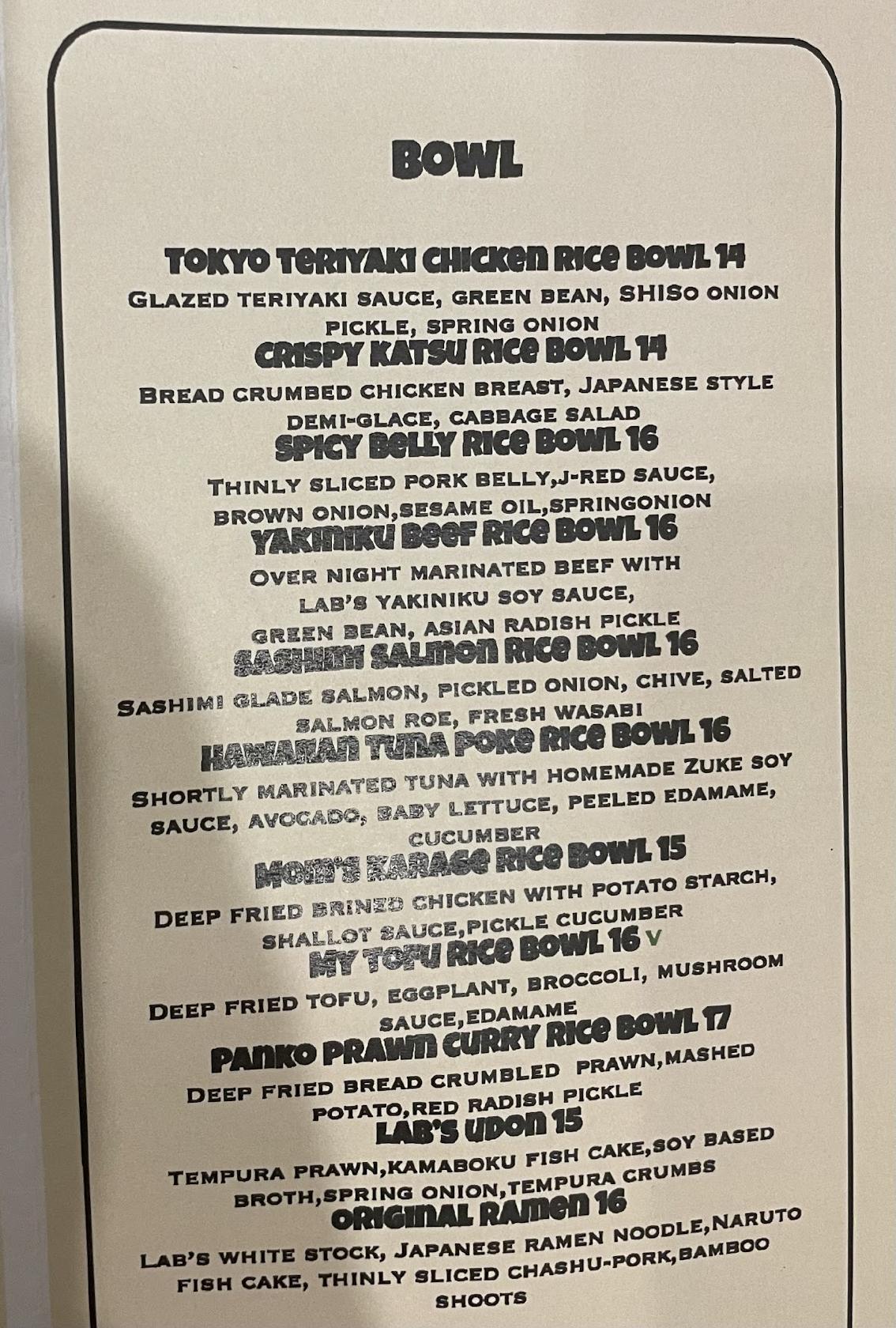 Menu at The Sushi Lab restaurant, Patterson Lakes