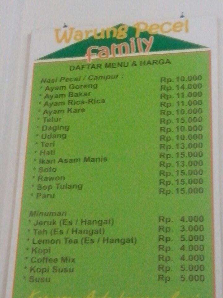Menu at Warung Bali ( Balinese Food ) restaurant, Balikpapan