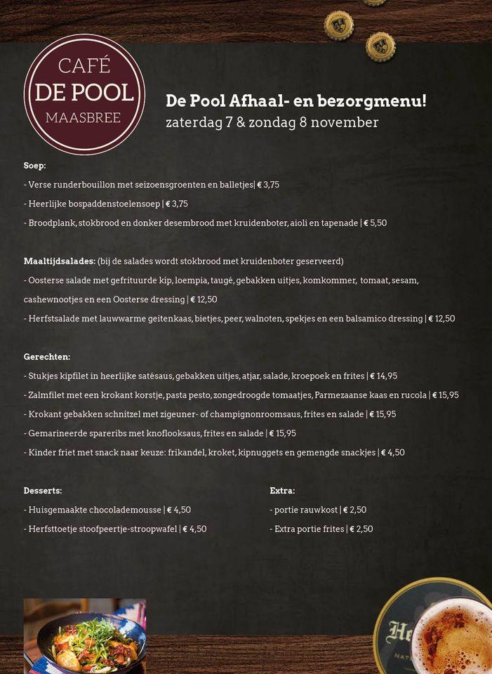 Menu at Café De Pool, Maasbree