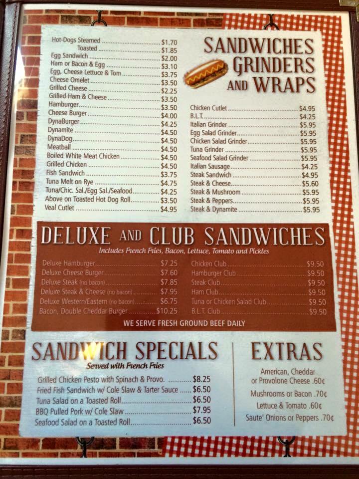 Menu at Castle Luncheonette restaurant, Woonsocket