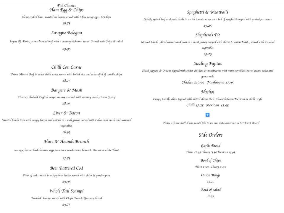 Menu at Hare & Hounds pub & bar, Ashford