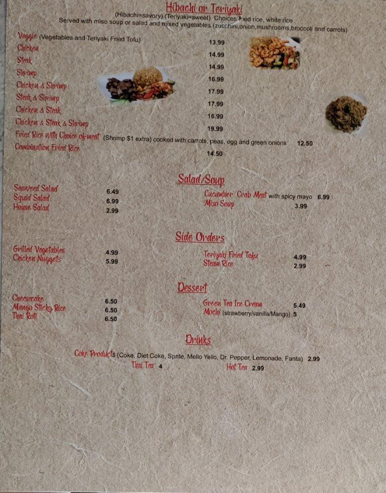 Menu at Rice kitchen Thai,Sushi & Hibachi restaurant, Loudon