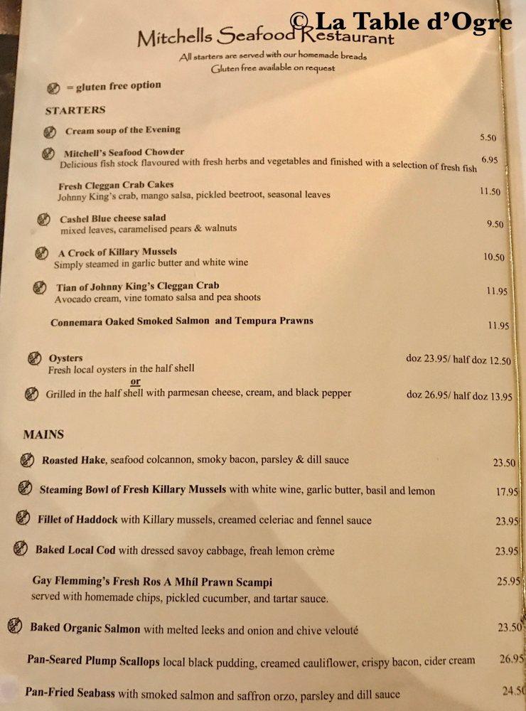 Menu at Mitchell's Restaurant, Clifden