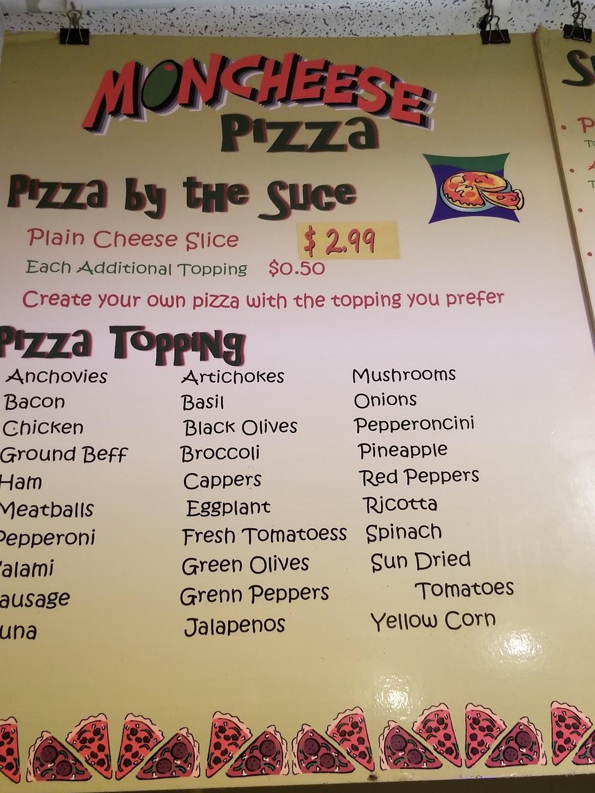 Menu at Moncheese Pizza pizzeria, Surfside
