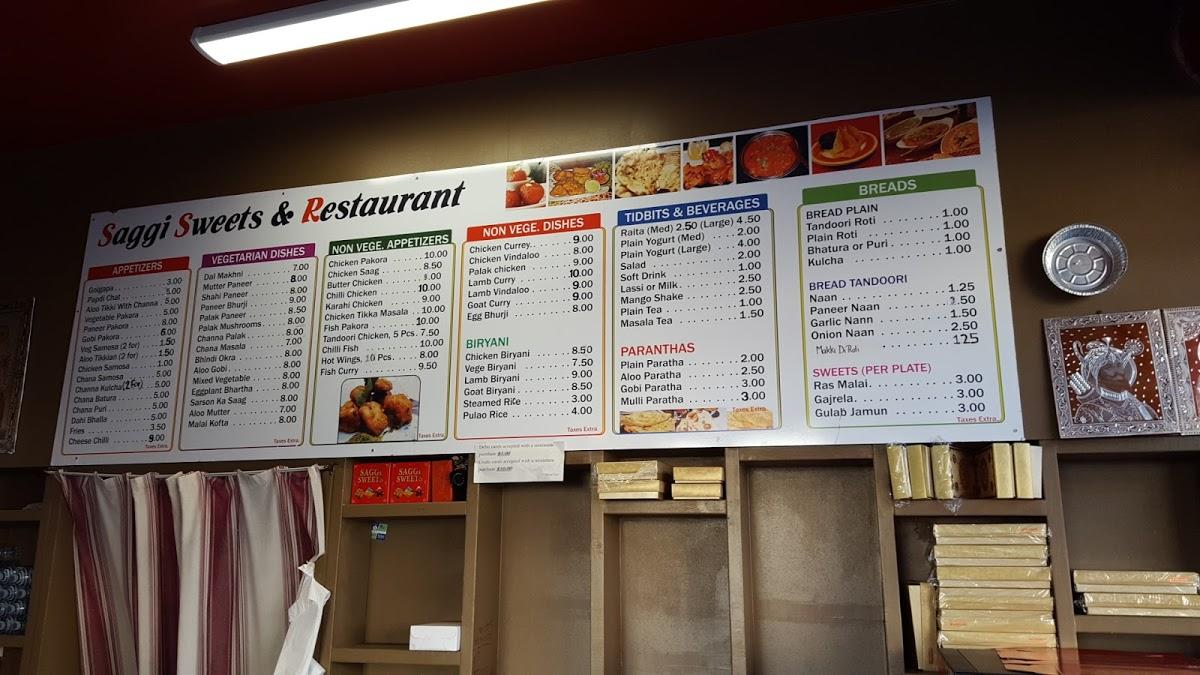 Menu at Saggi Sweets & Restaurant, Surrey