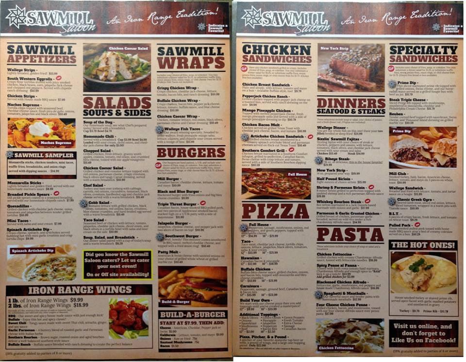 Menu at Sawmill Saloon & Restaurant, Virginia