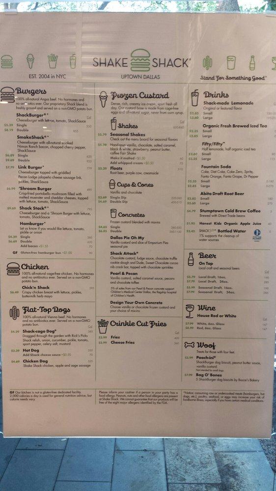 Menu at Shake Shack Dallas, Uptown restaurant, Dallas, N Pearl St