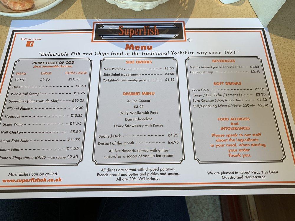 Menu at Superfish fast food, Morden, 20 London Rd