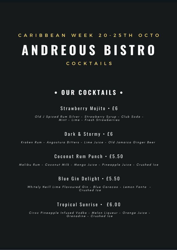 Menu at Andreou's Bistro restaurant, Arbroath